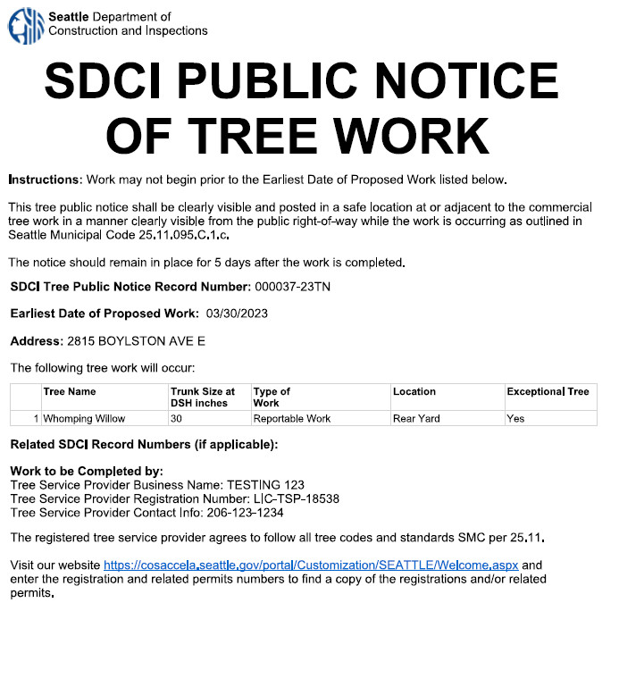 Tree Public Notice – Help Center - Seattle Services Portal